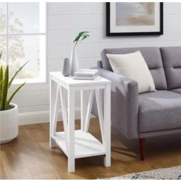 Walker Edison Side Table with Shelf A Frame Narrow White Multiple Use ...